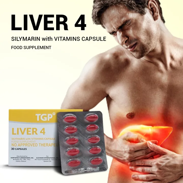 LIVER 4 (TGP) Silymarin + Vitamins 125mg Softgel 30 Capsule 1 Box ...