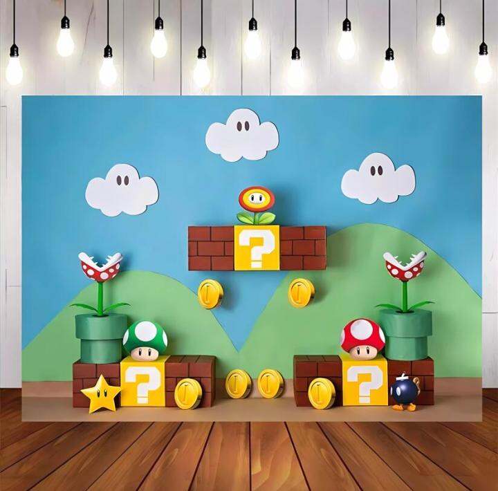 Super Mario Theme Photography Background for Baby Shower Children's ...