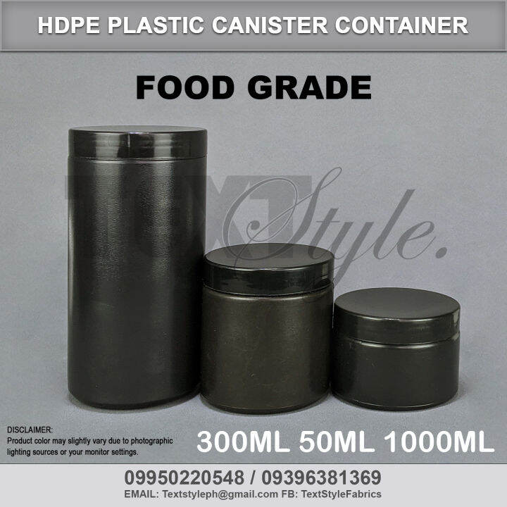 Textstyle Black HDPE Plastic Container Canister Black Canister 1000ml 500ml 300ml Canister - Per ...