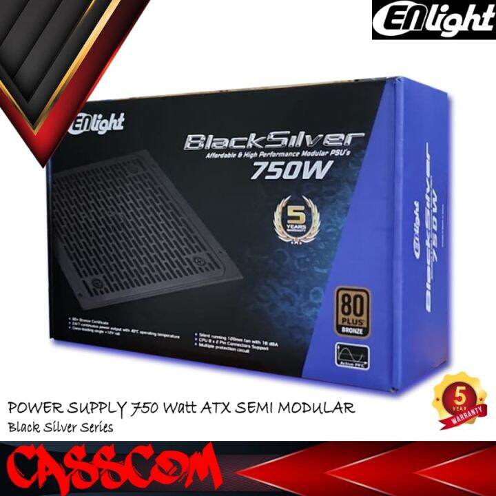 Power Supply Enlight 750Watt Black Silver 80+ PSU Bronze Semi Moudular ...