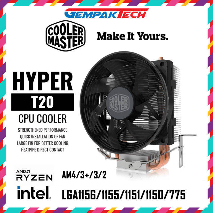 Cooler Master Hyper T20 Compact CPU Air Cooler, 95mm Fan, 2 Copper ...
