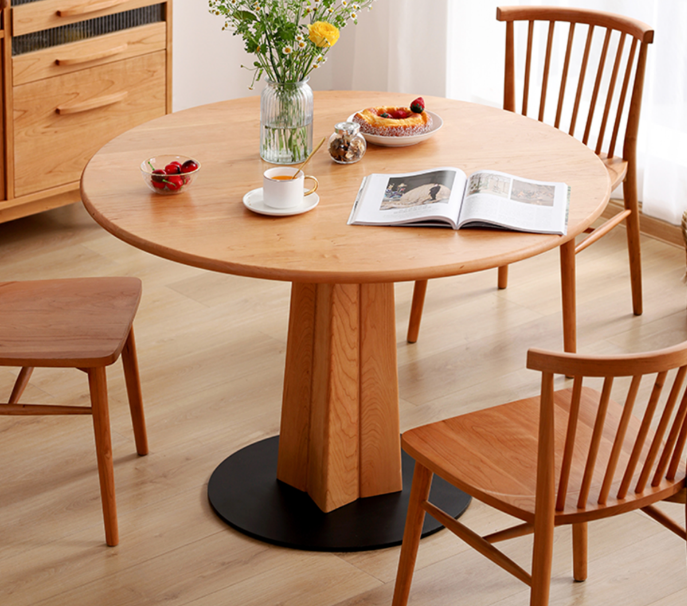 FURNATUR โต๊ะทานอาหารทรงกลม ไม้เชอร์รี่ รุ่น DN020 | Lazada.co.th