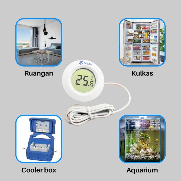 Termometer Digital Bentuk Bulat Bulat LCD Display Pengukur Suhu Ruangan Thermometer Freezer DR ...