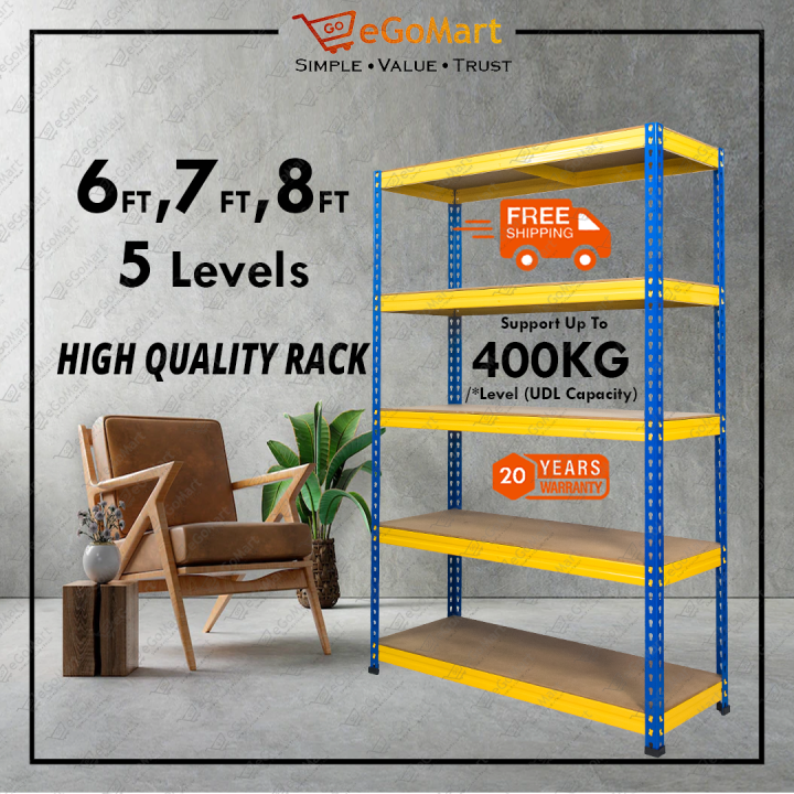 eGoMart [400KG / Level] 6ft 7ft 8ft 5 tiers boltless rack shelf rack ...