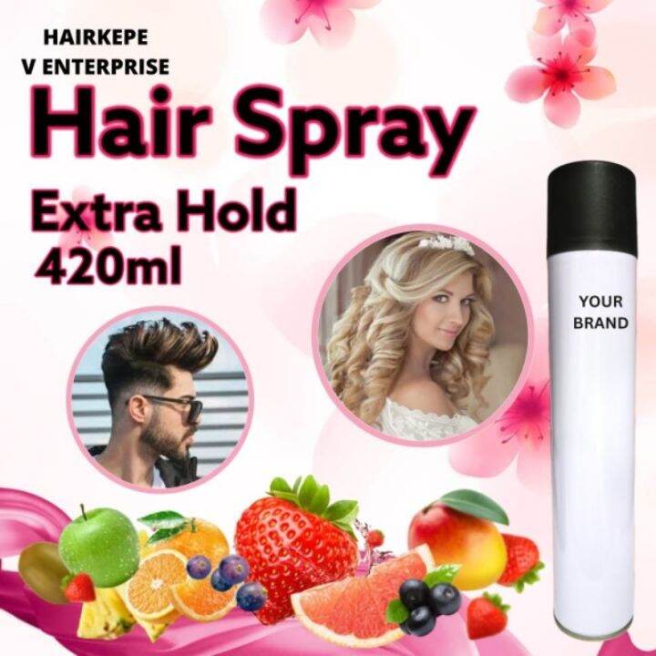 Borong批发Wholesale Produk Buat Jenama Sendiri Hair Spray Extra Hold🥭🍍🍑🍓🍒 ...
