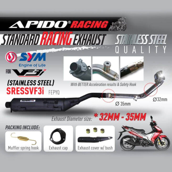 SYM VF3i-185 Standard Racing Exhaust Stainless Steel Complete (1 Set ...