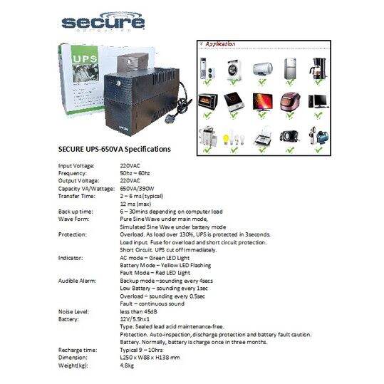 durable Secure 650va UPS, Desktop power surge protection, overload ...
