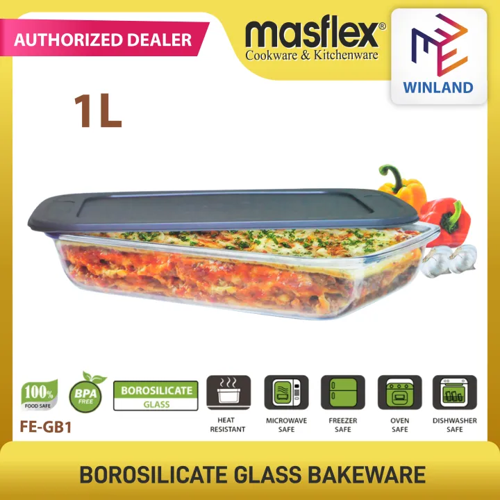 Masflex by Winland 1.0Liter Rectangular Borosilicate Glass Bakeware ...