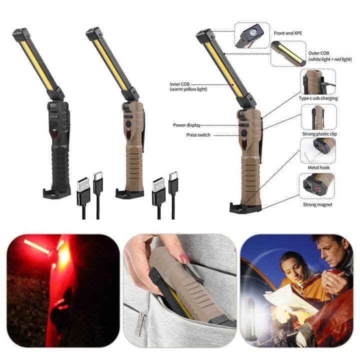 Folding COB XPE LED Work Light Handheld Flashlight 7 Gear Inspection ...