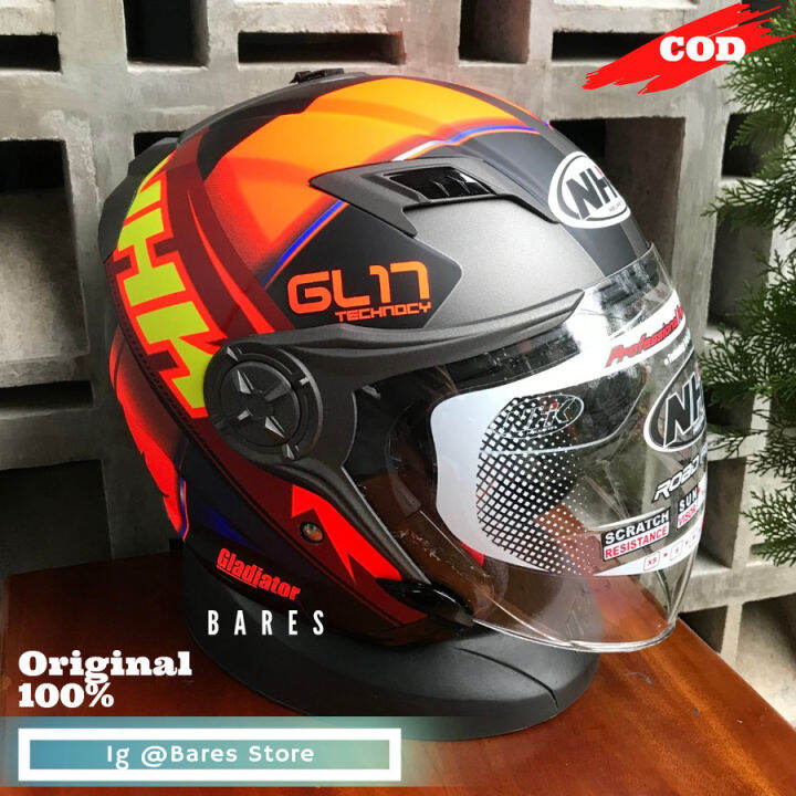 Nhk gladiator gl17 black orange doff half face double visor | Lazada Indonesia