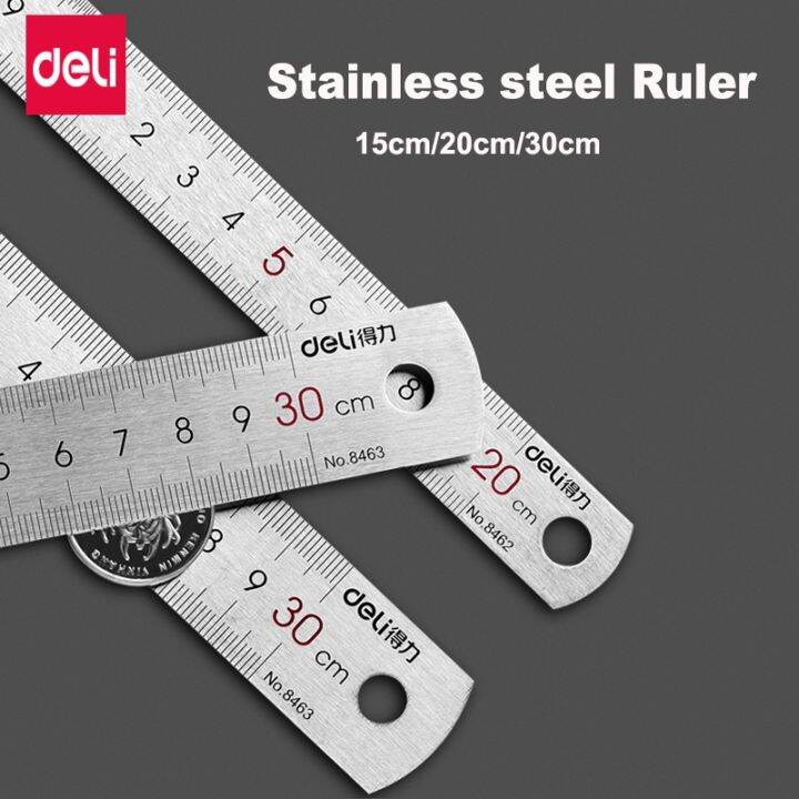 Deli Stainless Steel Metal Ruler 15/20/30cm Straight Line Rulers for ...