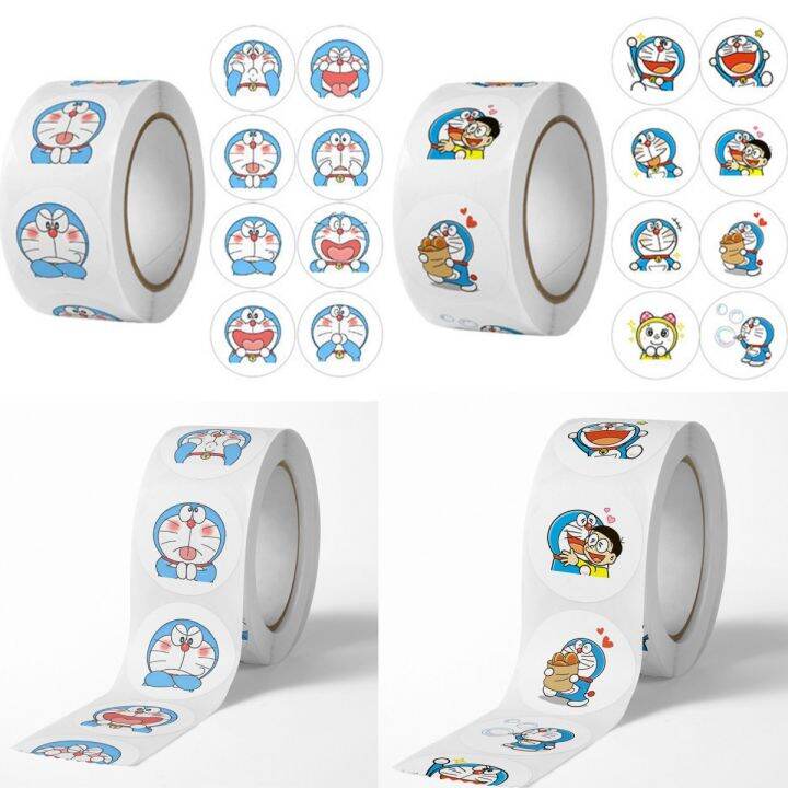 1Inch 500PCS/Roll Cartoon Doraemon Anime Stationery Stickers Cute Blue ...