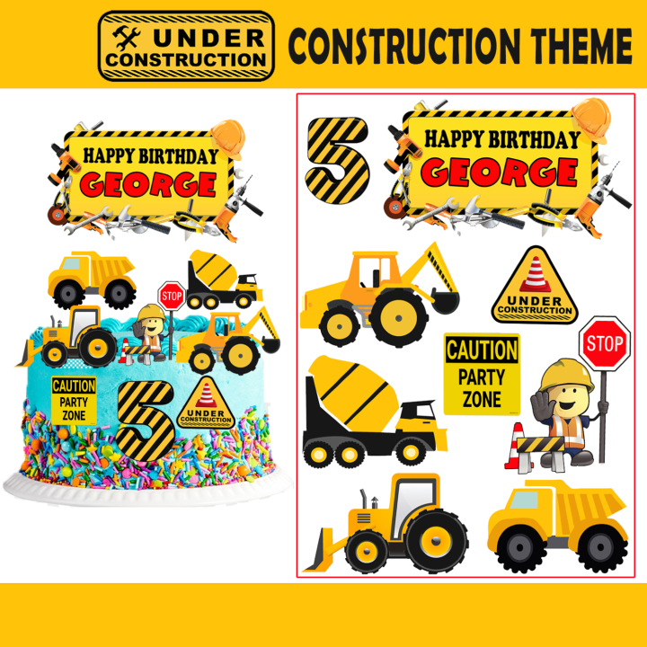 CONSTRUCTION TRUCK BUILDER CAKE CUPCAKE BANNER PARTY DECORATION | Lazada PH