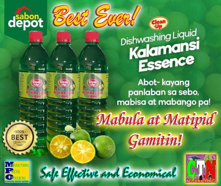CTN Sabon Depot Best Ever! Clean Up Dishwashing Liquid 1 Liter. Kalamansi Essence, Lemon Essence ...
