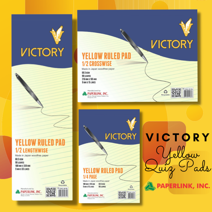 Victory Yellow Ruled Quiz Pad 60.5gsm 90Leaves (Sold Per Pad) | Lazada PH