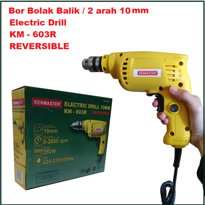 KENMASTER Mesin Bor Listrik 10mm 2 arah / Bor Tangan Bor Besi Kayu ...