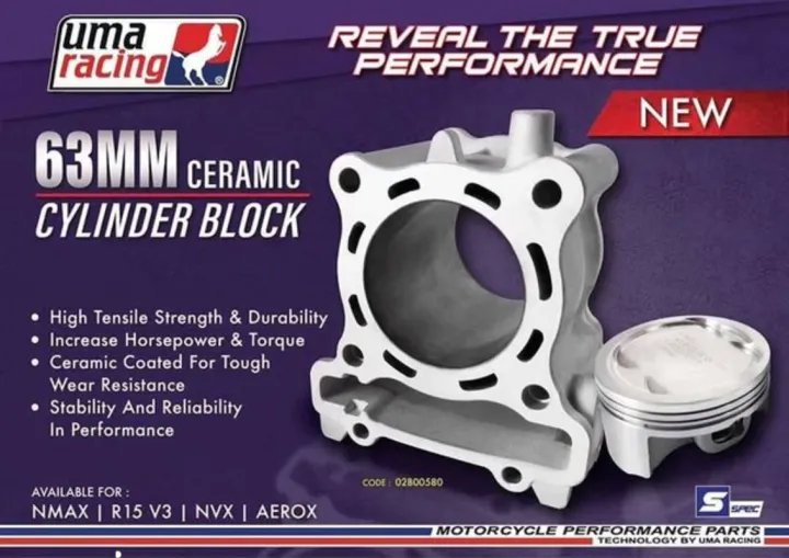 Uma Racing Block Bore Up Aerox Lexi R15 VVA v3 MT15 XSR 155 NMax 63mm ...