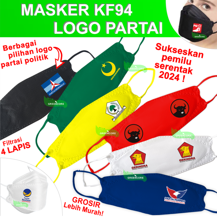 masker kf94 logo partai custom pemilu 2024 atribut souvenir non kaos ...