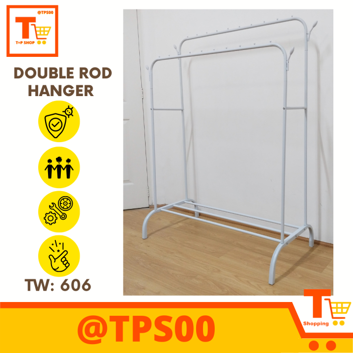 DOUBLE ROD HANGER Floor-standing Drying Rack Bedroom Clothes Hanger ...