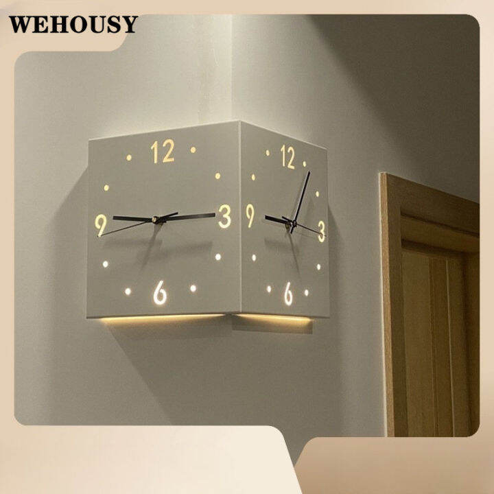 WEHOUSY Induction Light-emitting Corner Clock Square Living Room Simple ...