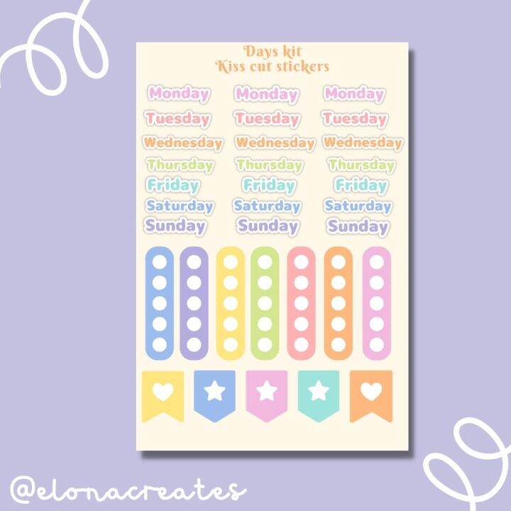 Days Of The Week Cute Pastel Stickers For Planners And Journal EC-1045 ...