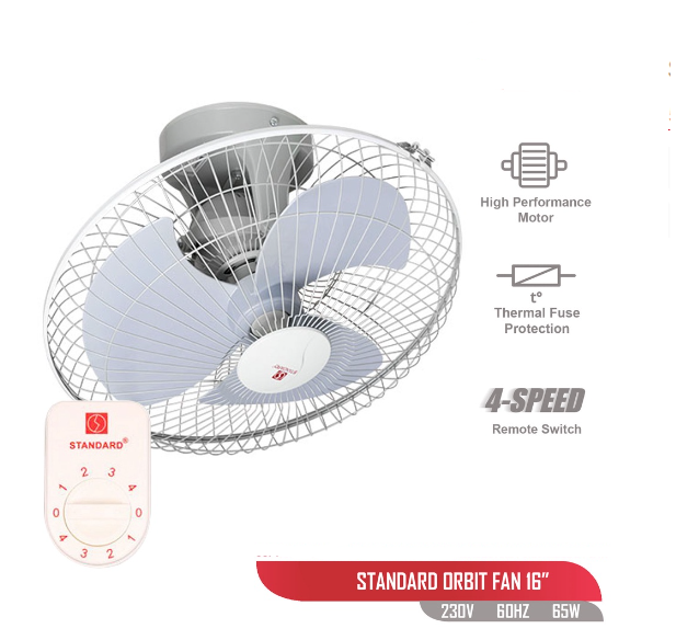 Standard Orbit Ceiling Electric Fan 16 inches Plastic Blade 4 Speed ...