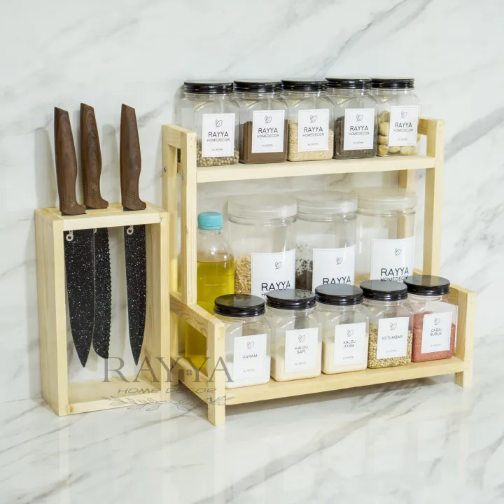 Rak kayu jati belanda/ rak susun kayu / rak bumbu dapur estetik ...