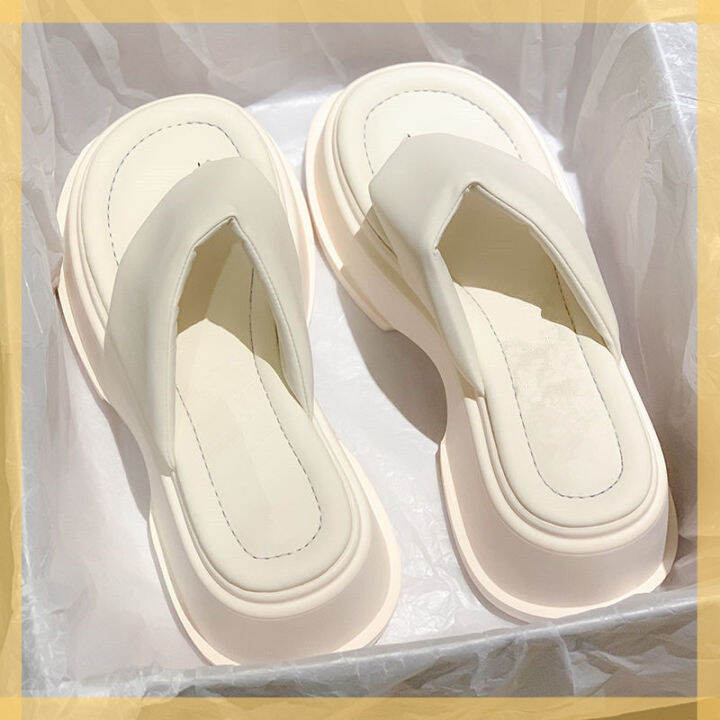 SZ โฟมผ้าฝ้ายหนาด้านล่าง Flip-Flops 2023ฤดูร้อนใหม่ฟองน้ำเค้กด้านล่างรองเท้าแตะและรองเท้าแตะ ...