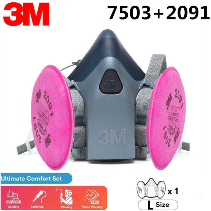 3M 7501 7502 7503 เครื่องช่วยหายใจ พก 3M2091 P100 แผ่นกรองฝ้าย สูท ขนาด ...