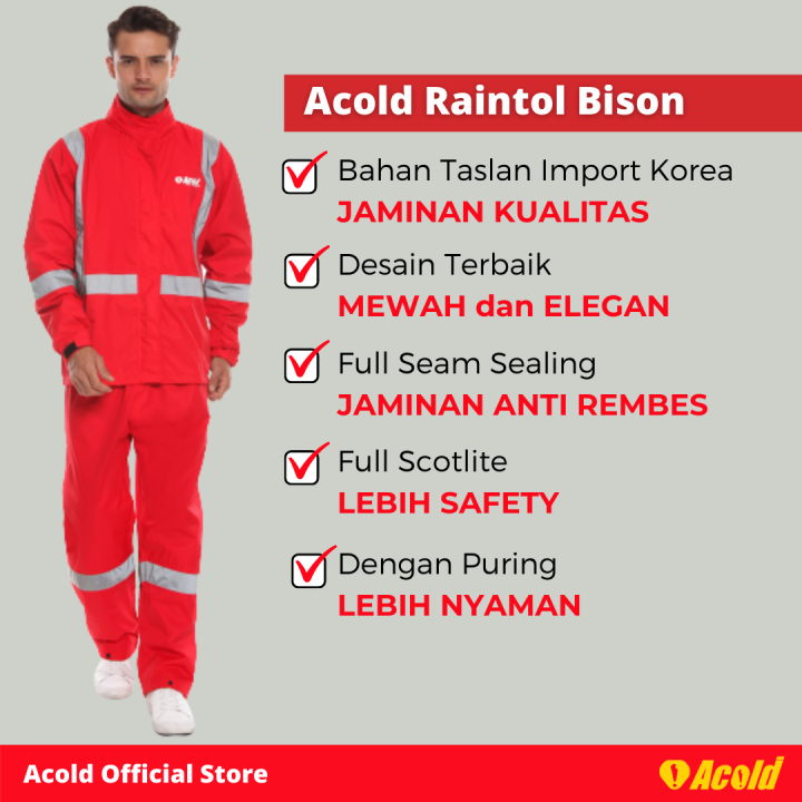 Jas Ujan Safety Pria Dewasa ACOLD RAINTOL BISON Baju Mantel Hujan ...