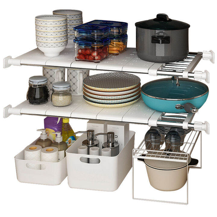 Kitchen sink rack retractable space-saving storage rack sorting storage ...