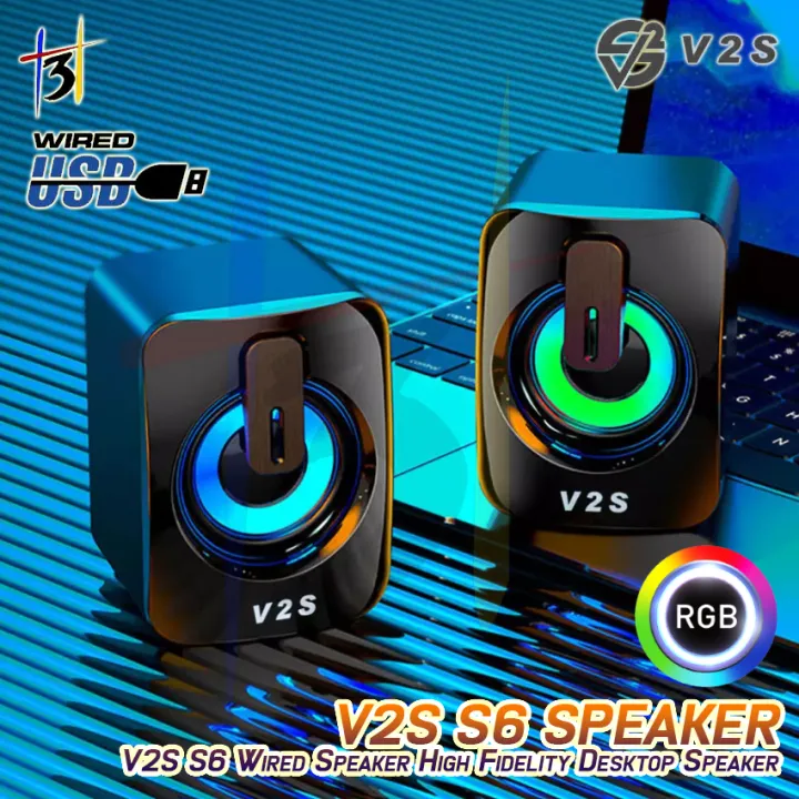 V2S S6 Wired Speaker High Fidelity Desktop Speaker USB & 3.5mm Audio ...