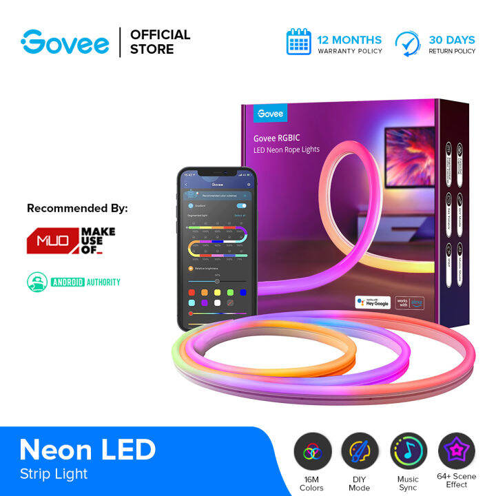 Govee Neon Rope Lights, 3 Meters, LED Strip Lights with Music Sync, DIY ...