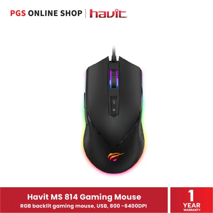 Havit MS 814 Gaming Mouse (เมาส์เกมมิ่ง) RGB backlit gaming mouse, USB, 800 -6400DPI สินค้ารับ ...
