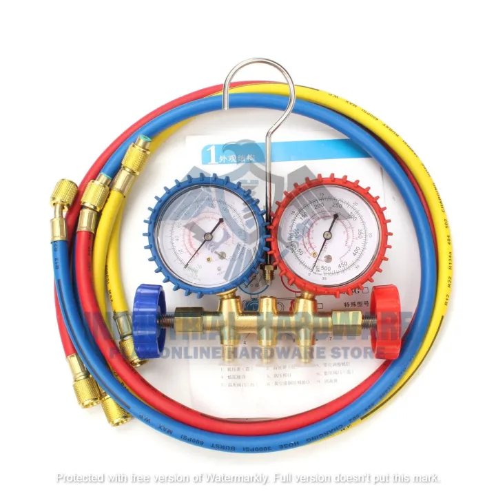 Refrigerant Gauge Air Cond Charging Manifold & Hose 90cm/36" R134a R12 ...