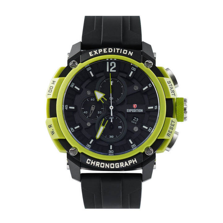 JAM TANGAN EXPEDITION E 6781 E6781 PRIA BLACK LIGHT GREEN RUBBER ...
