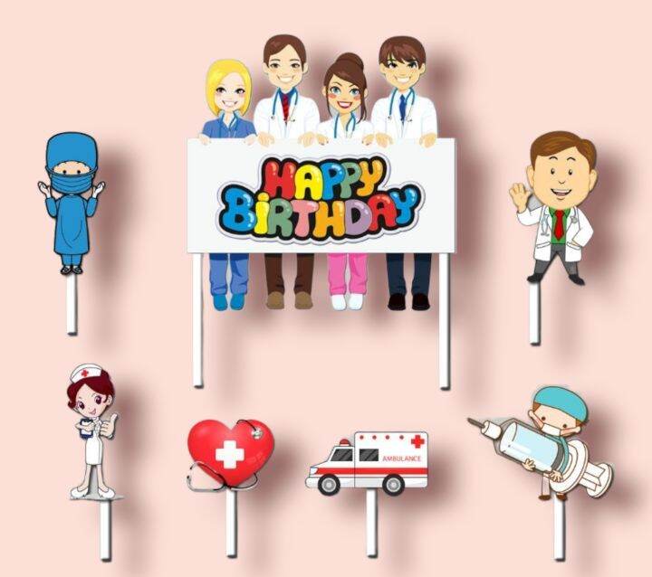 isi 7 cake topper hiasan kue ulang tahun karakter Dokter Rumah Sakit ...