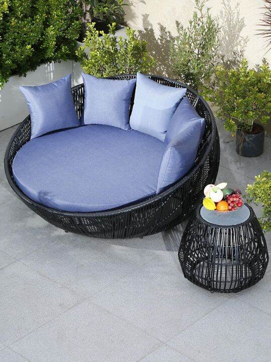 Outdoor leisure rattan round bed swimming pool terrace balcony lounge ...