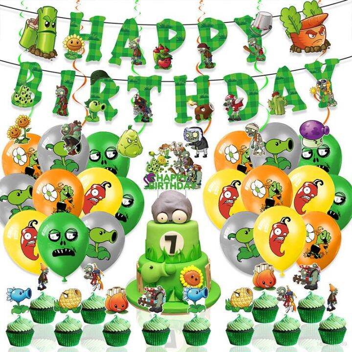 Snow Plants vs Zombies Theme birthday party decorations banner cake ...