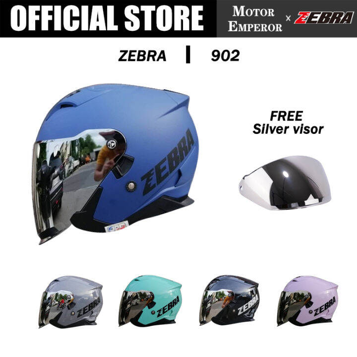 （free silver visor）zebra helmet YM-902 Motorcycle half face helmet for ...