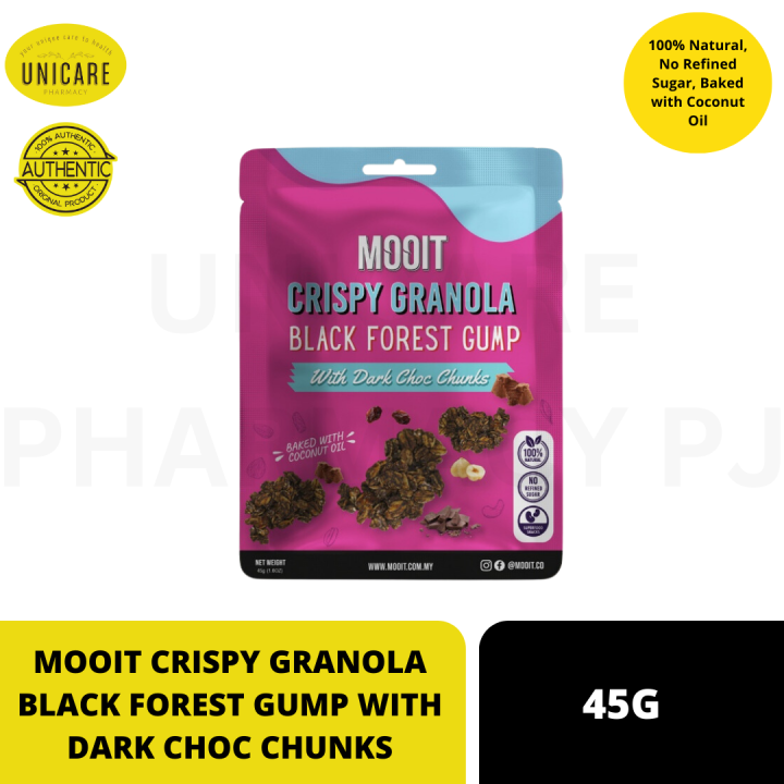 MOOIT CRISPY GRANOLA BLACK FOREST GUMP WITH DARK CHOC CHUNKS 45G. 100% Natural, No Refined Sugar ...