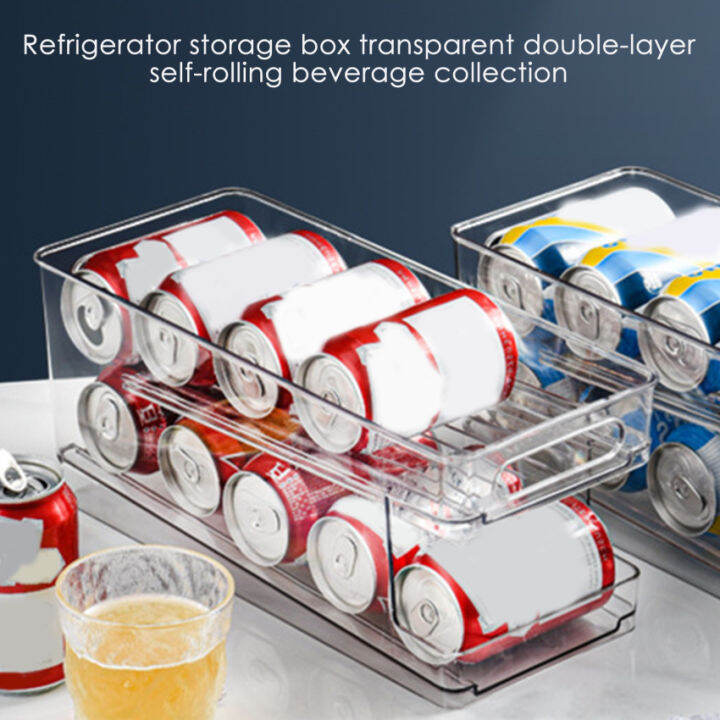 2-Tier Rolling Refrigerator Organizer Bins, Soda Can Storage Rack ...