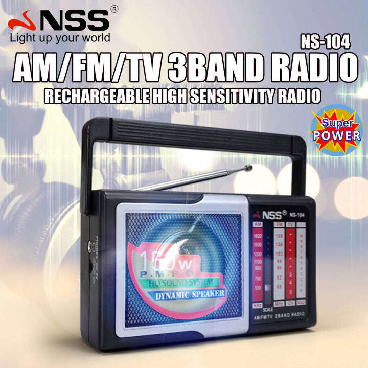 NSS - Rechargeable AM/FM/TV 3 Band High Sensitivity Radio Portable ...
