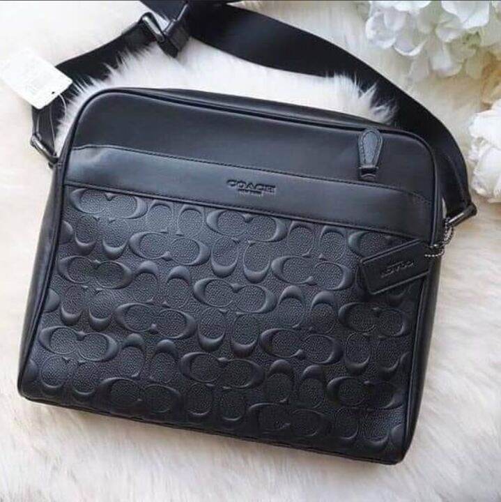 Coach F28455 Charles Camera Bag in Black Signature Crossgrain Leather ...