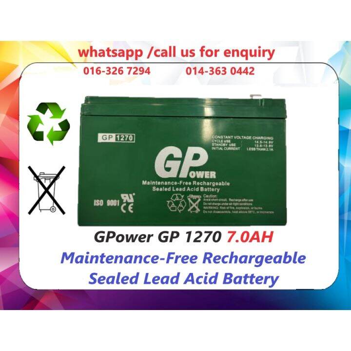 GPower GP Alarm Battery Autogate , Ups Battery GP (GPower) 12V 7AH NEW ...