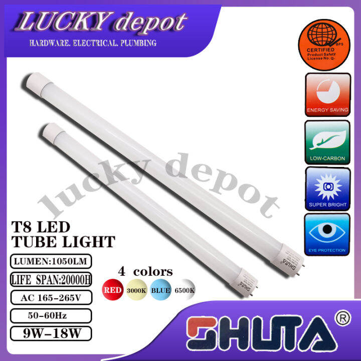 (SHUTA) T8 LED TUBE LIGHT ( 9W / 18W ) BLUE/RED/3000K/6500K | Lazada PH