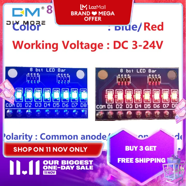diymore diymore Blue/Red Common Anode/Cathode 3-24V 8-Bit LED Strip DC 3-24V Suitable for ...