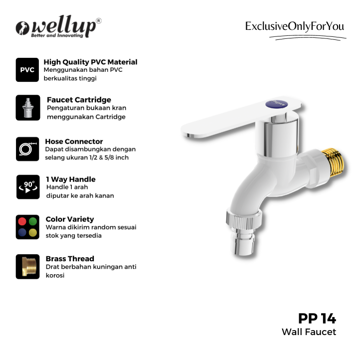 Wellup Keran Kran Air Tembok Taman PVC PP14 1/2 Inch Drat Kuningan | Lazada Indonesia