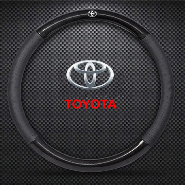 Toyota Logo Car Steering Wheel Cover Leather Carbon Fiber 38cm for ...