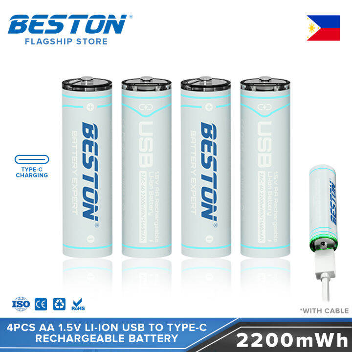 Beston 4pcs AA 1.5V Li-ion USB to Type C Rechargeable Lithium Battery ...